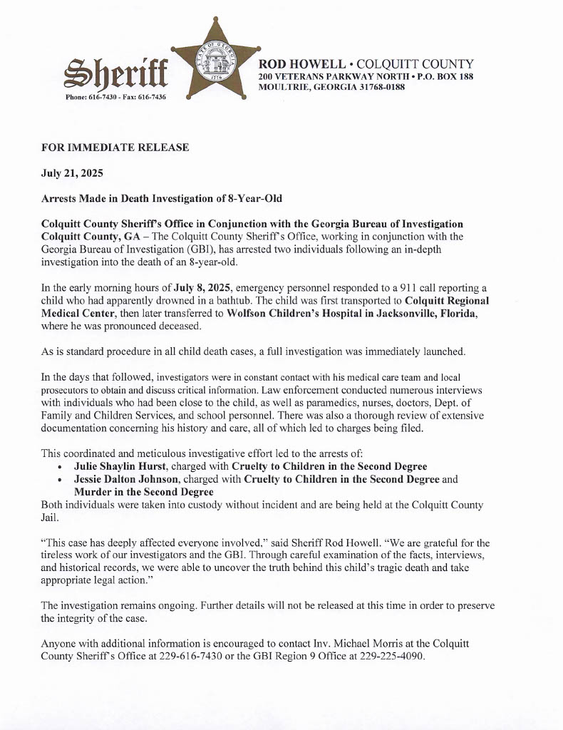 Colquitt Co Sheriff Letter 2025.07 – Lanier County News
